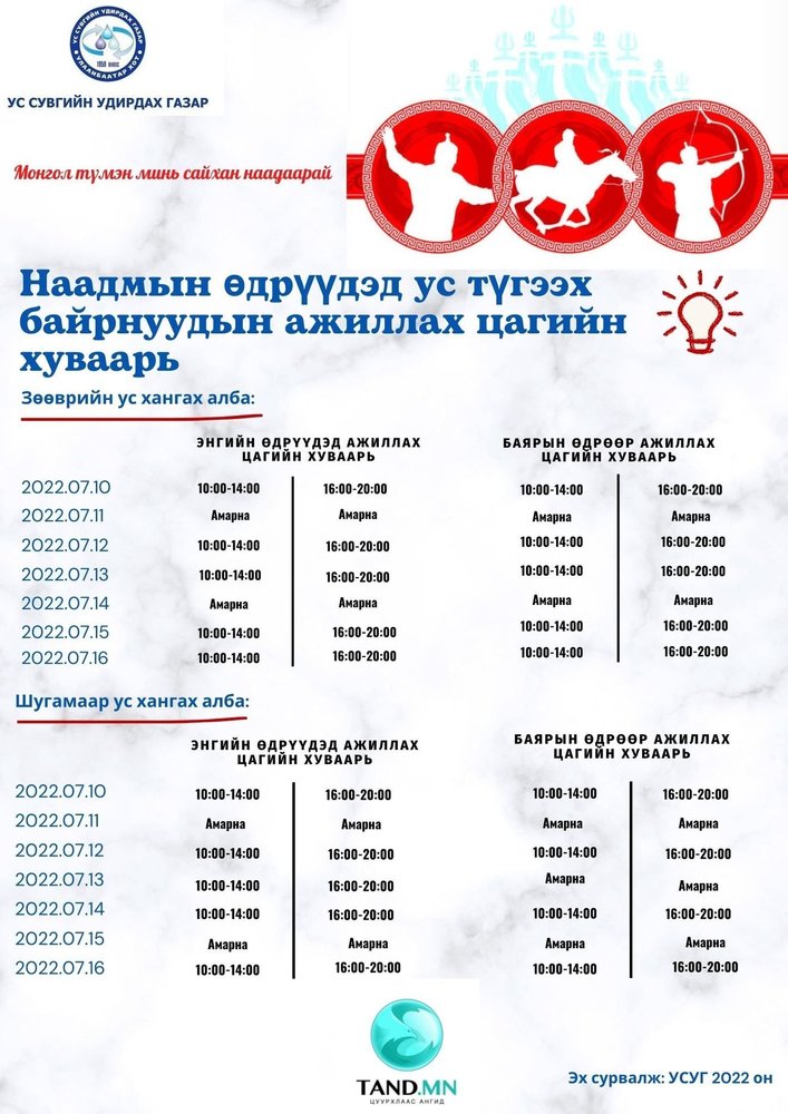 ТАНИЛЦ Ус түгээх байрууд ингэж ажиллана